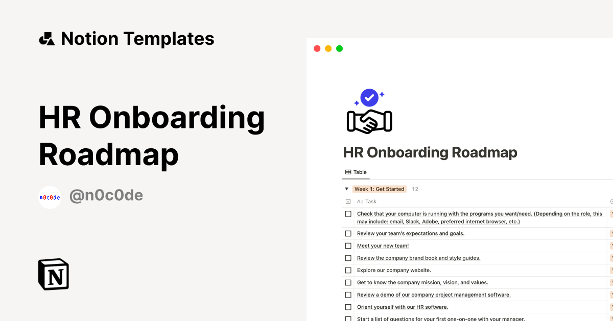 HR Onboarding Roadmap Template by n0c0de | Notion Marketplace