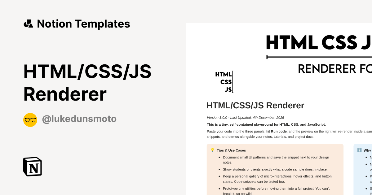 HTML/CSS/JS Renderer Template | Notion Marketplace