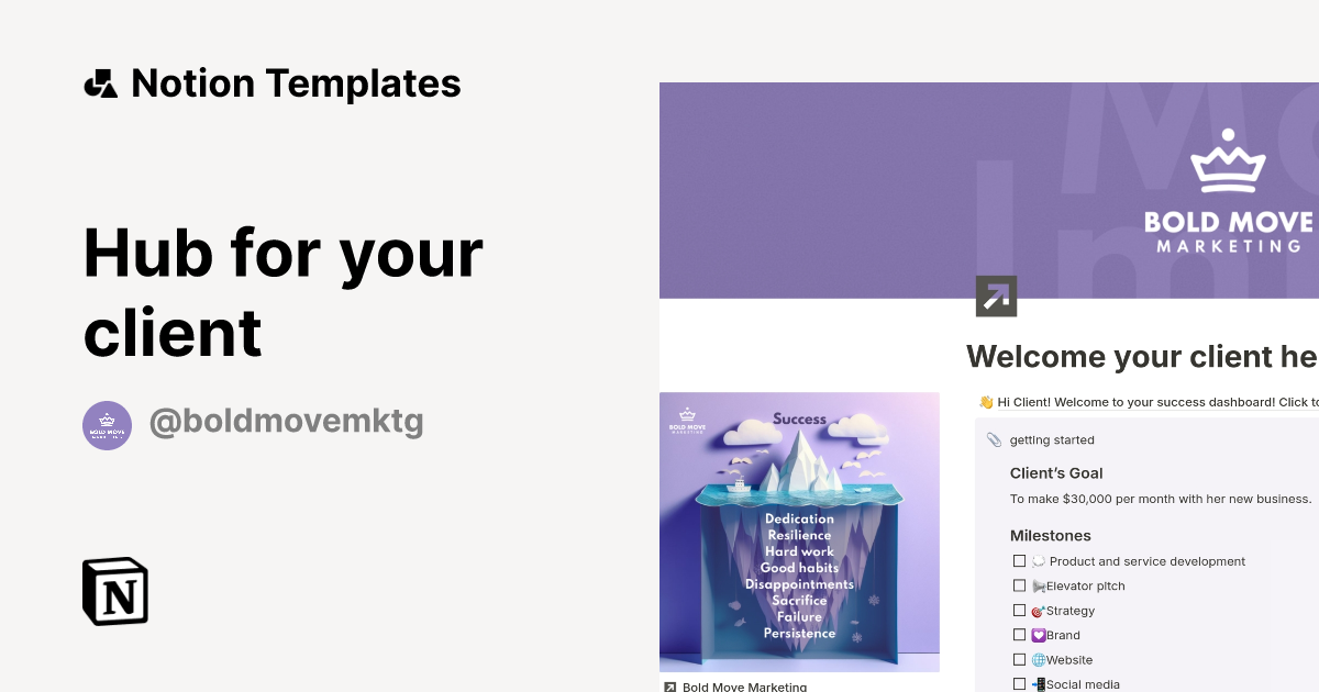 Hub for your client Template by Bold Move Marketing | Notion Marketplace