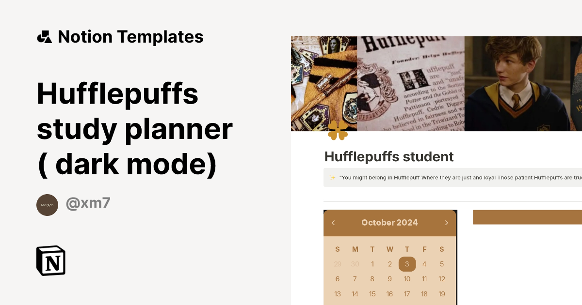 Hufflepuffs study planner ( dark mode) Template by Margen | Notion ...