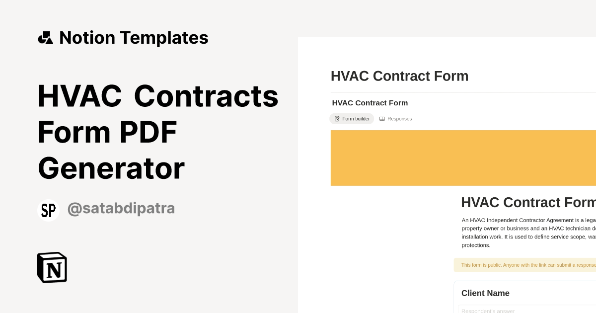 HVAC Contracts Form PDF Generator Template by Satabdi Patra | Notion ...