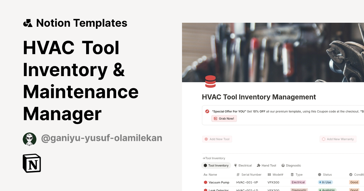 HVAC Tool Inventory & Maintenance Manager Template by Notionallity ...