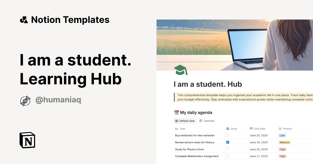 I am a student. Learning Hub Template by Humaniaq | Notion Marketplace