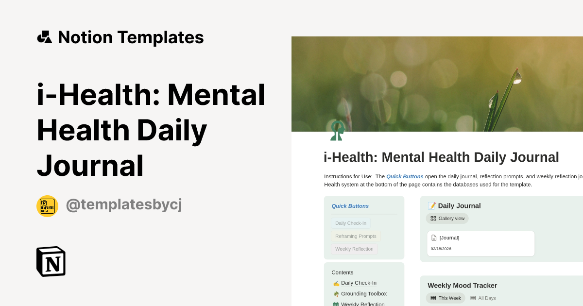 i-Health: Mental Health Daily Journal Template by Templates by CJ ...