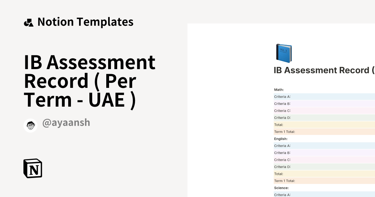 IB Assessment Record ( Per Term - UAE ) Template | Notion Marketplace
