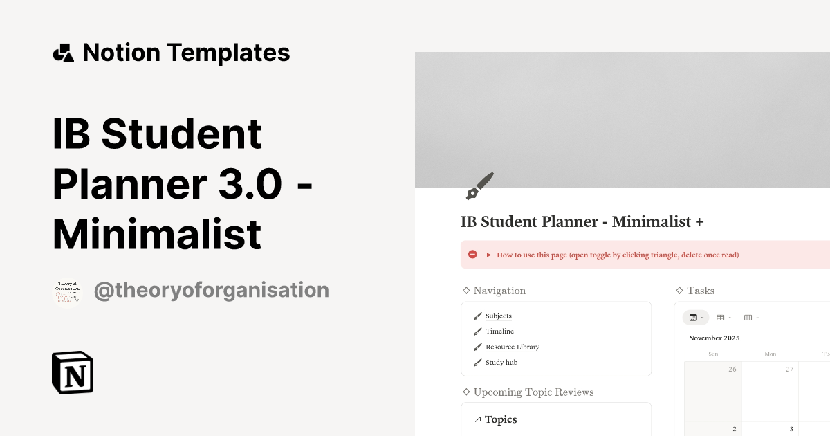 IB Student Planner 3.0 - Minimalist Template | Notion Marketplace