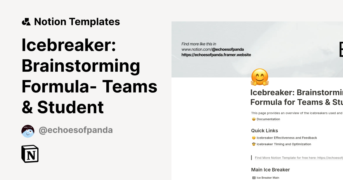 Icebreaker: Brainstorming Formula- Teams & Student Template | Notion Marketplace