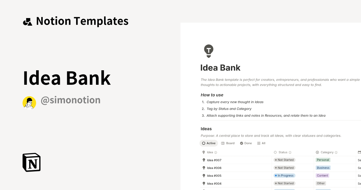 Idea Bank Template by Simo | Notion Marketplace
