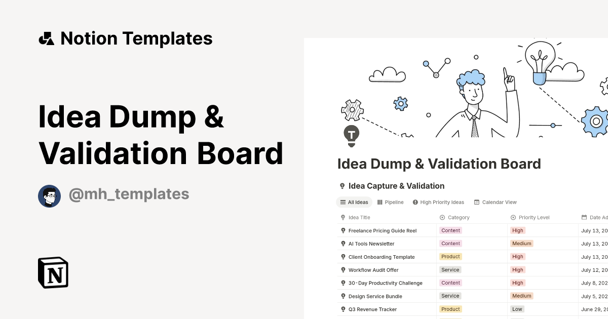 Idea Dump & Validation Board Template by MH templates | Notion Marketplace