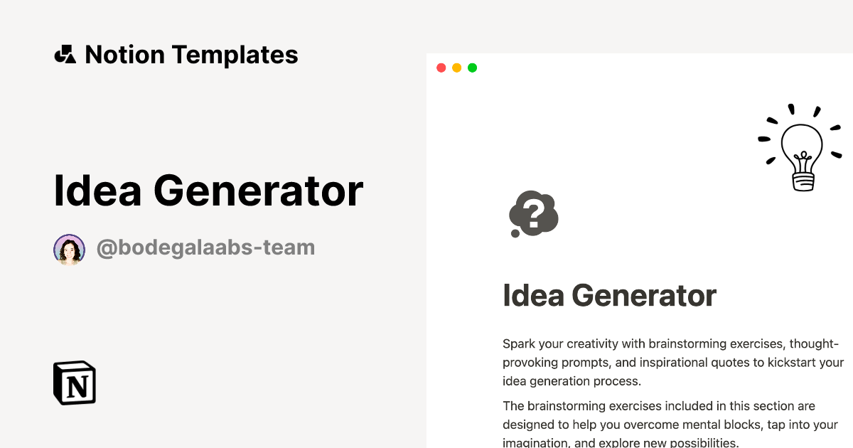 Idea Generator Template | Notion Marketplace