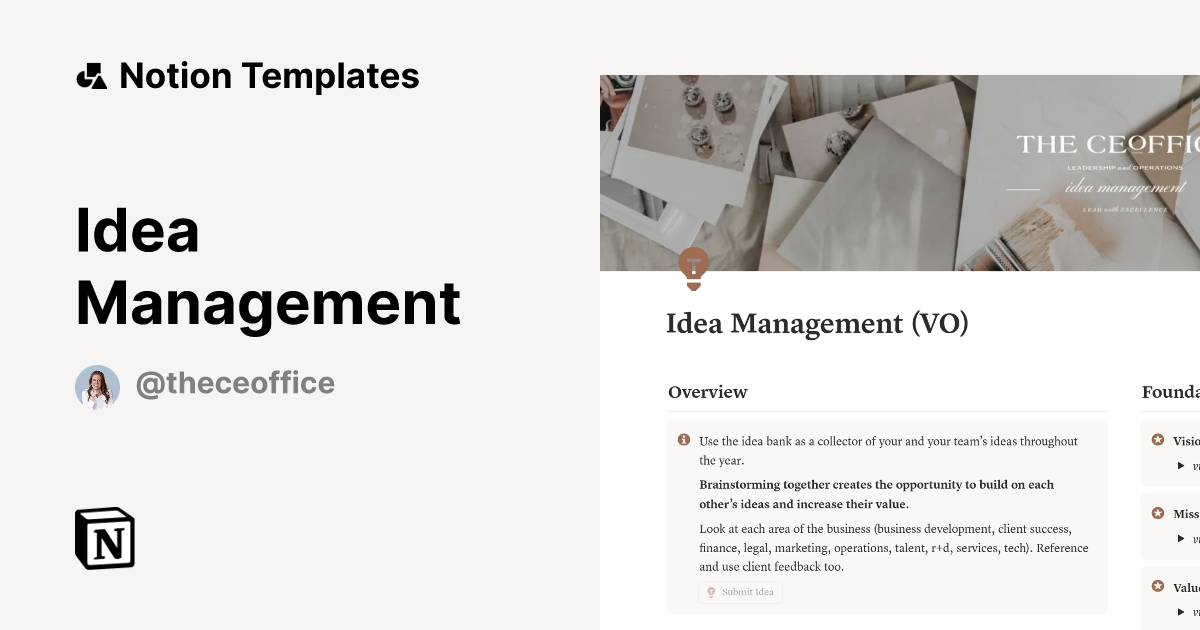 Idea Management Template by the CEOffice | Notion Marketplace