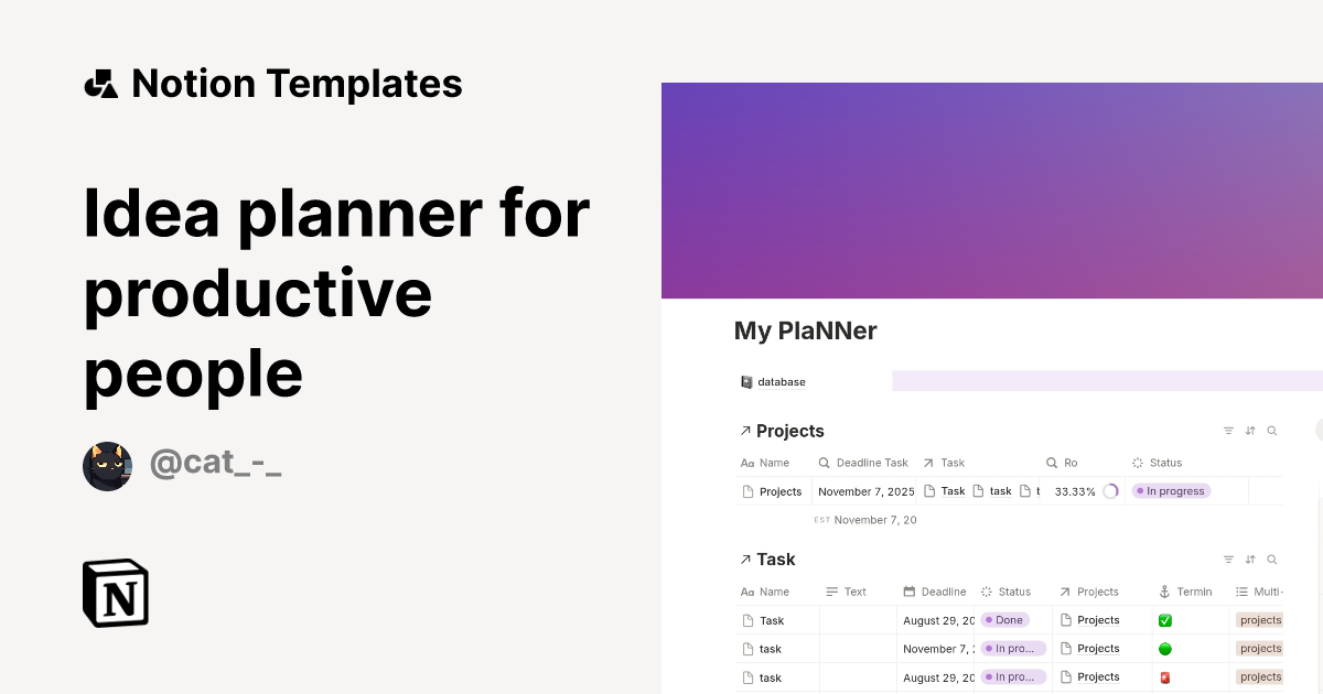 Idea planner for productive people Template by Stylish_cat | Notion ...