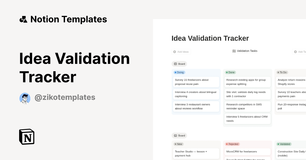 Idea Validation Tracker Template | Notion Marketplace