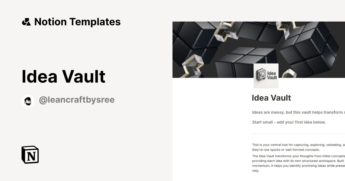 Idea Vault Template by Leancraft by Sree | Notion Marketplace