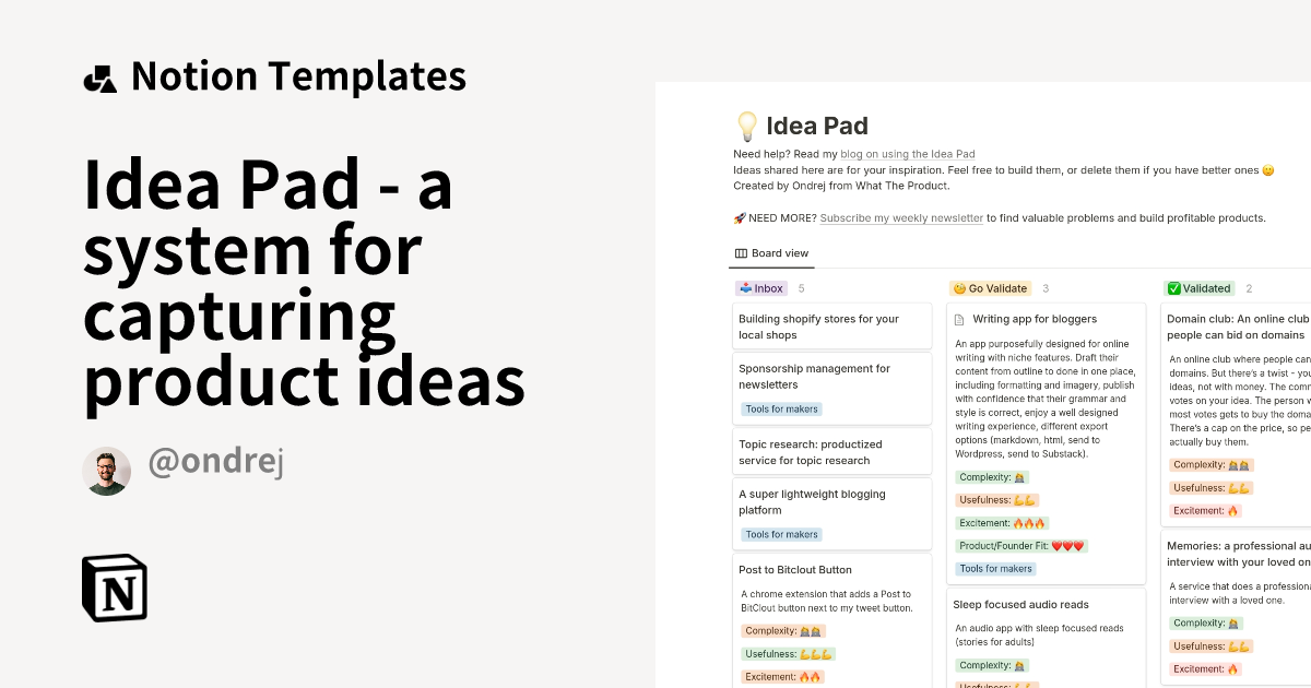 Idea Pad - a system for capturing product ideas Template | Notion ...
