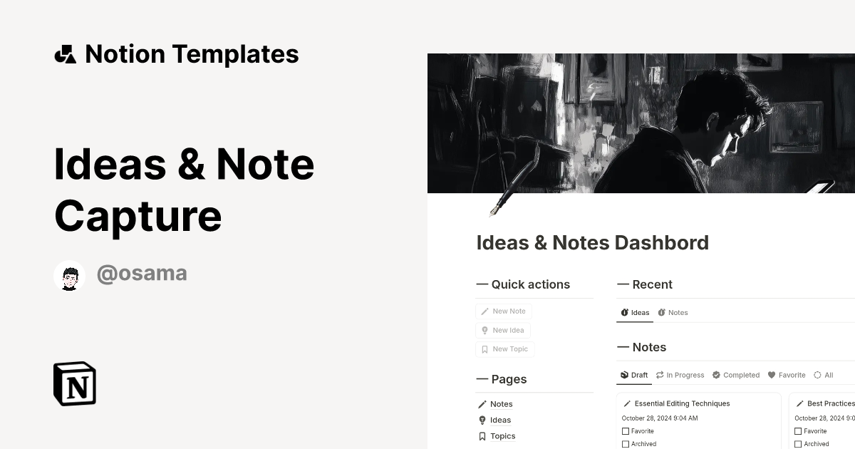 Ideas & Note Capture Template | Notion Marketplace