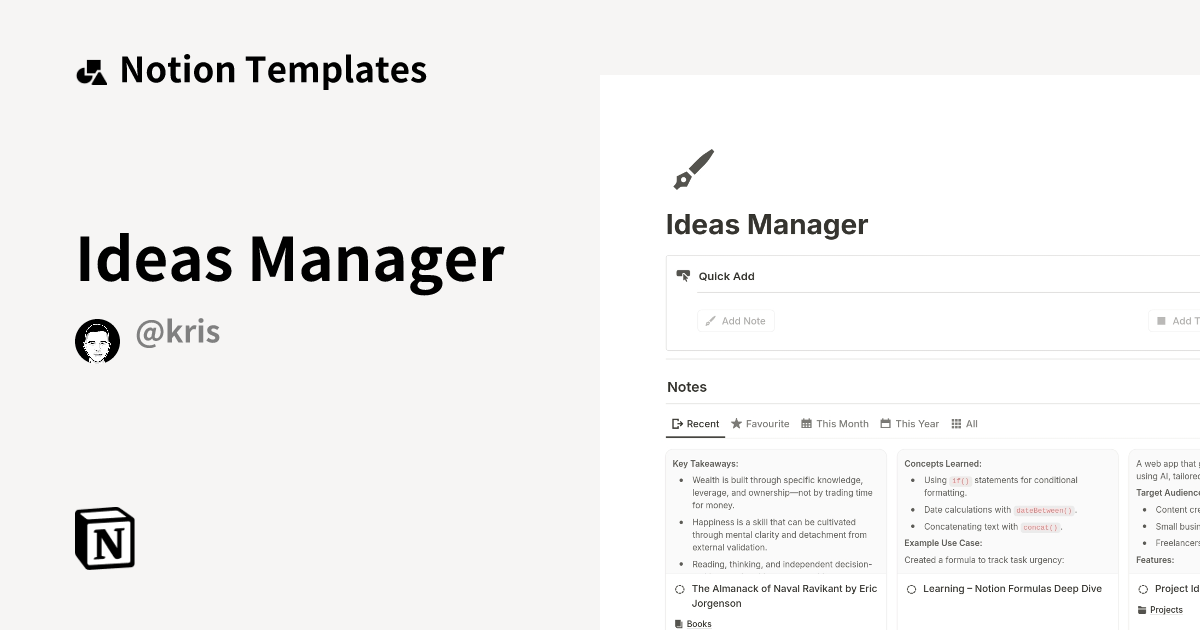 Ideas Manager Template by Kris | Notion Marketplace