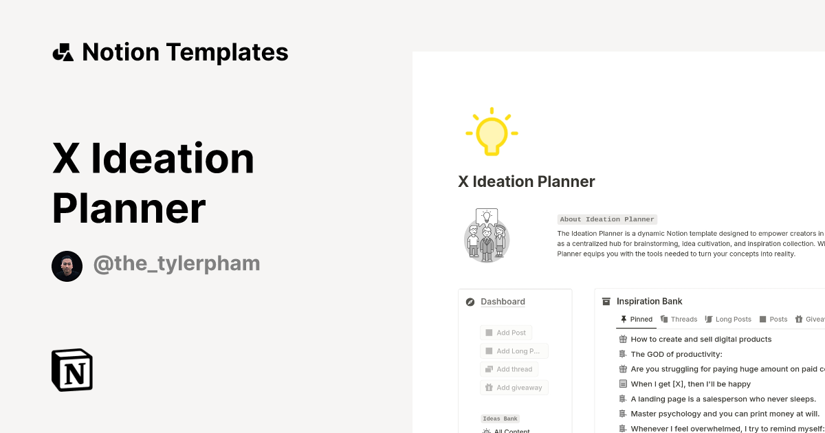 X Ideation Planner Template by Tyler Pham | Notion Marketplace