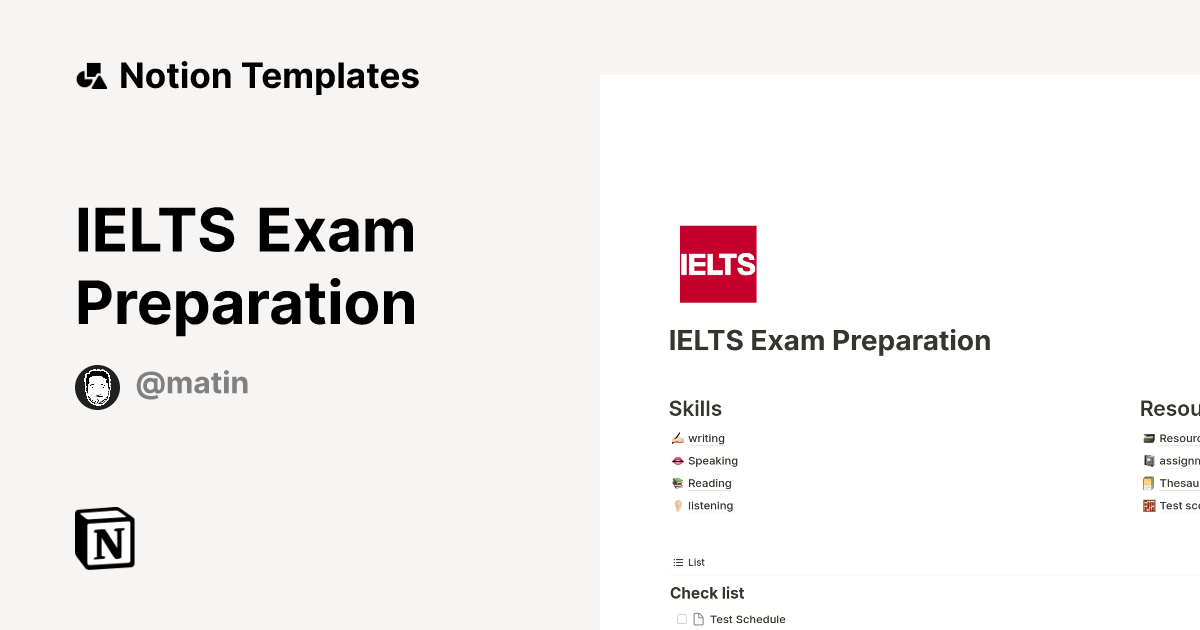IELTS Exam Preparation Template | Notion Marketplace