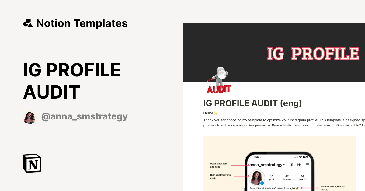 IG PROFILE AUDIT Template by Anna SM Strategy | Notion Marketplace