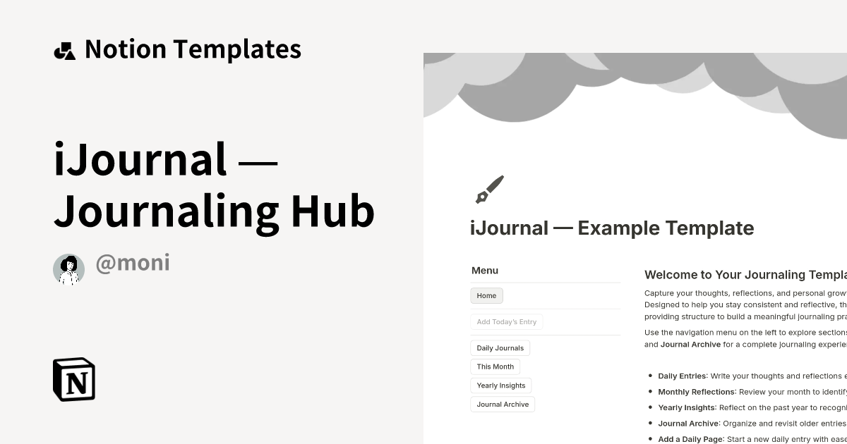 iJournal — Journaling Hub Template by Moni | Notion Marketplace