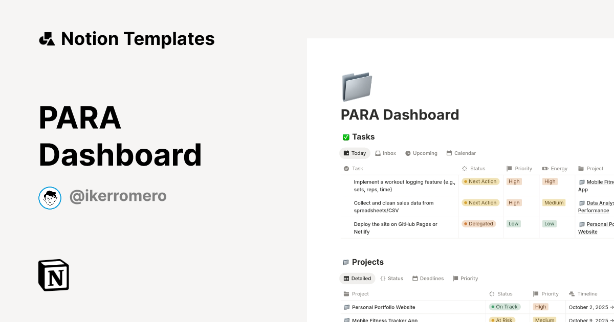 PARA Dashboard Template | Notion Marketplace