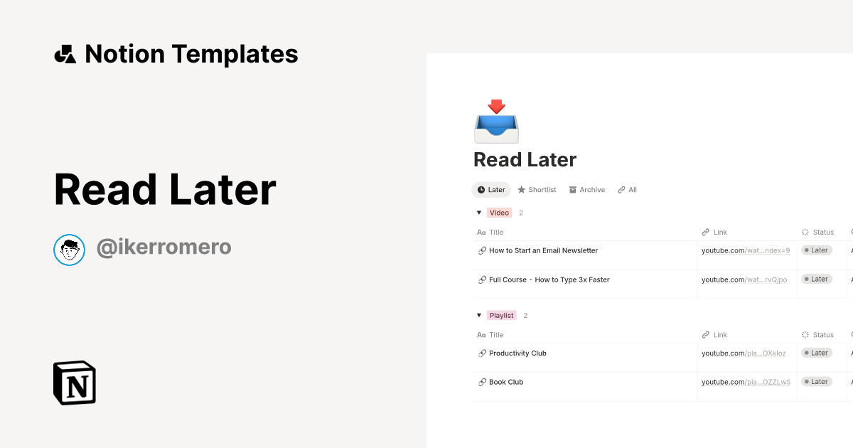 Read Later Template | Notion Marketplace