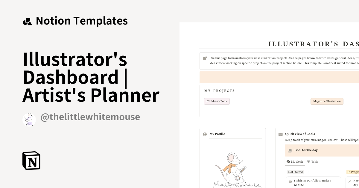Illustrator's Dashboard | Artist's Planner Template | Notion Marketplace