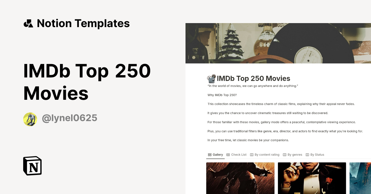 IMDb Top 250 Movies Template by lynel0625 | Notion Marketplace