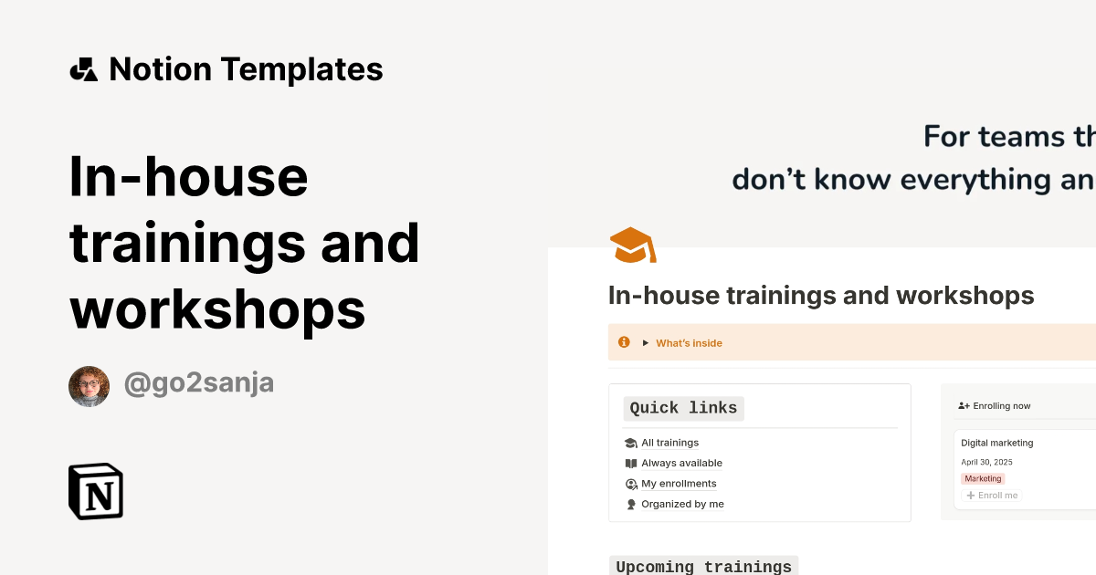 In-house trainings and workshops Template by Sanja Veletanlic | Notion ...