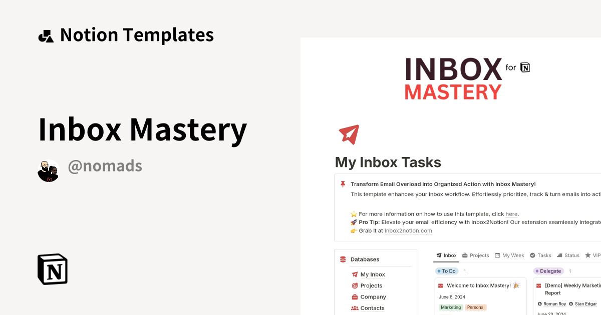 Inbox Mastery Template | Notion Marketplace