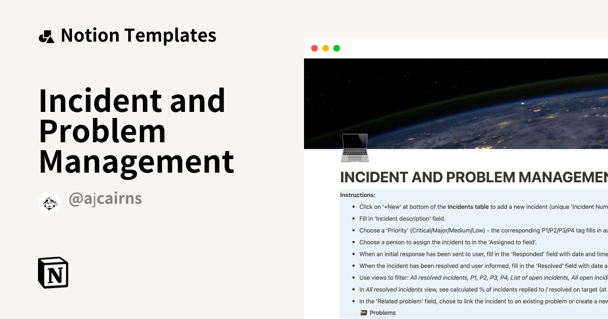 Incident and Problem Management Template by ajcairns | Notion Marketplace