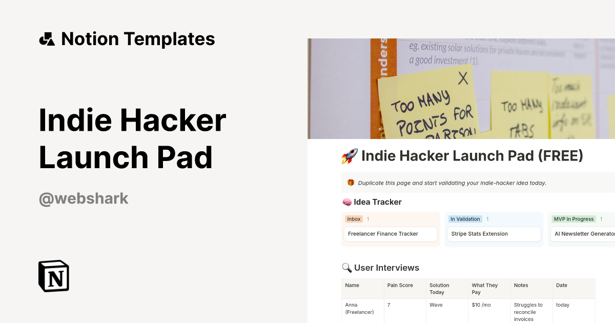 Indie Hacker Launch Pad Template | Notion Marketplace