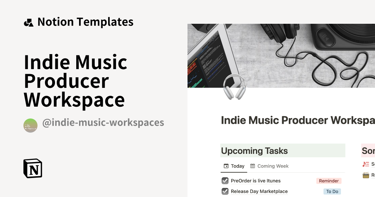 Indie Music Producer Workspace Template by Indie Music Workspaces ...