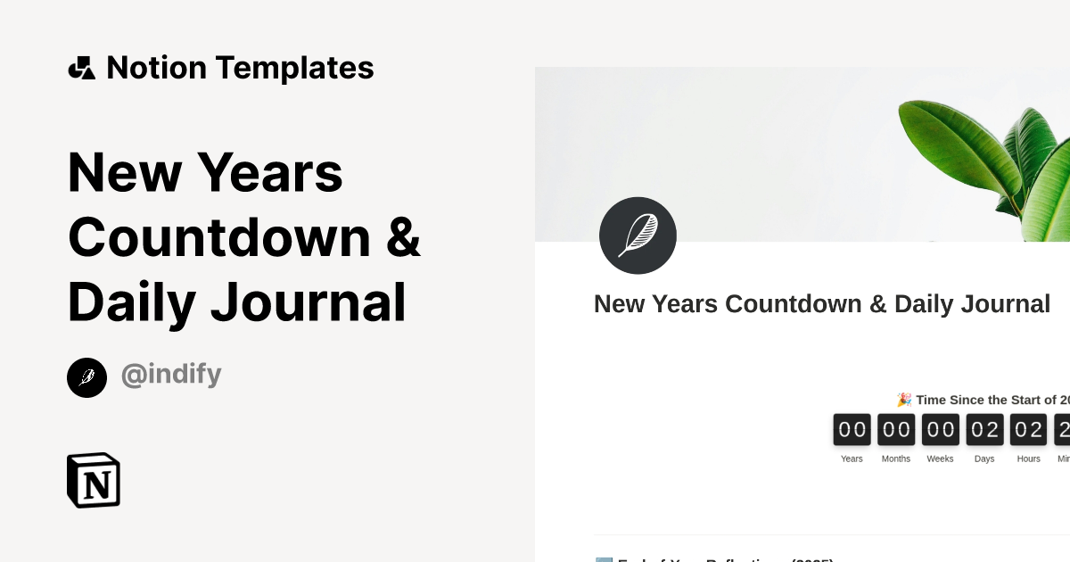 New Years Countdown & Daily Journal Template | Notion Marketplace