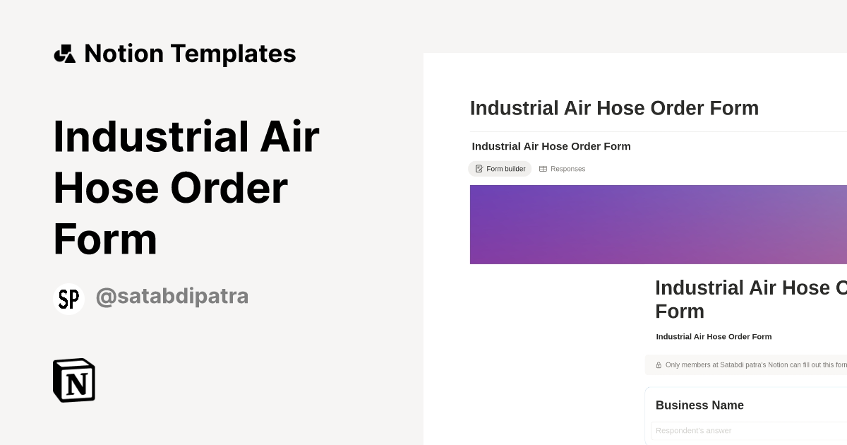 Industrial Air Hose Order Form Template | Notion Marketplace