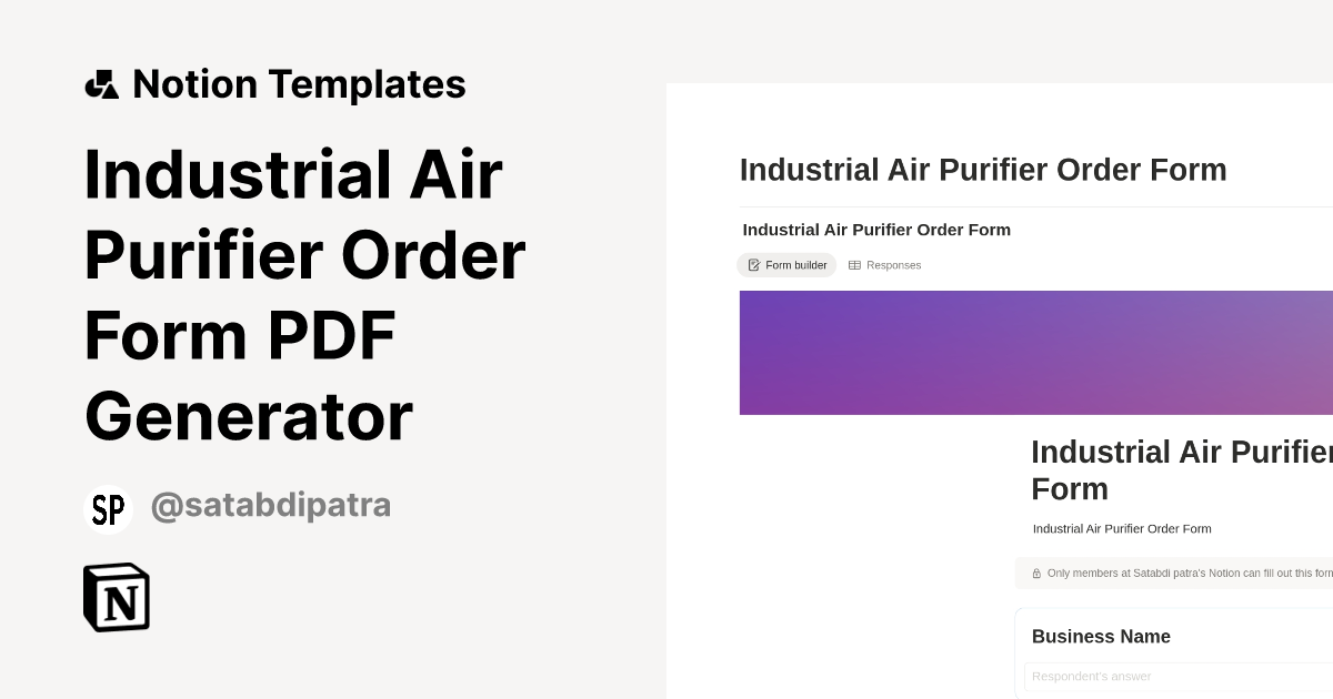 Industrial Air Purifier Order Form PDF Generator Template | Notion ...
