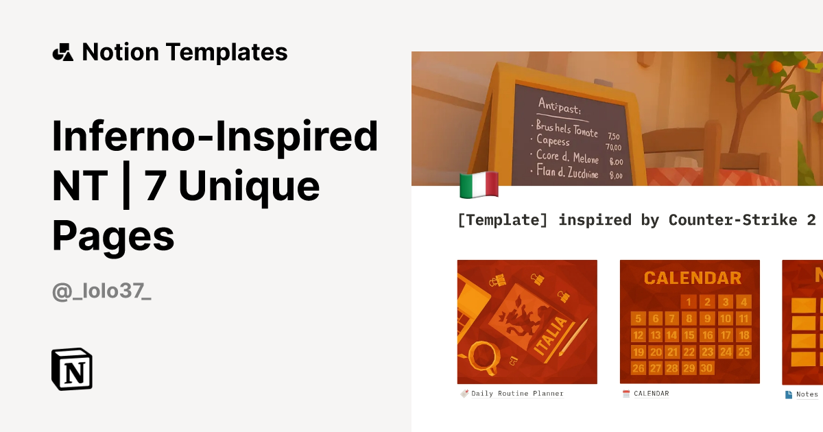 Inferno-Inspired NT | 7 Unique Pages Template by _lolo37_ | Notion ...