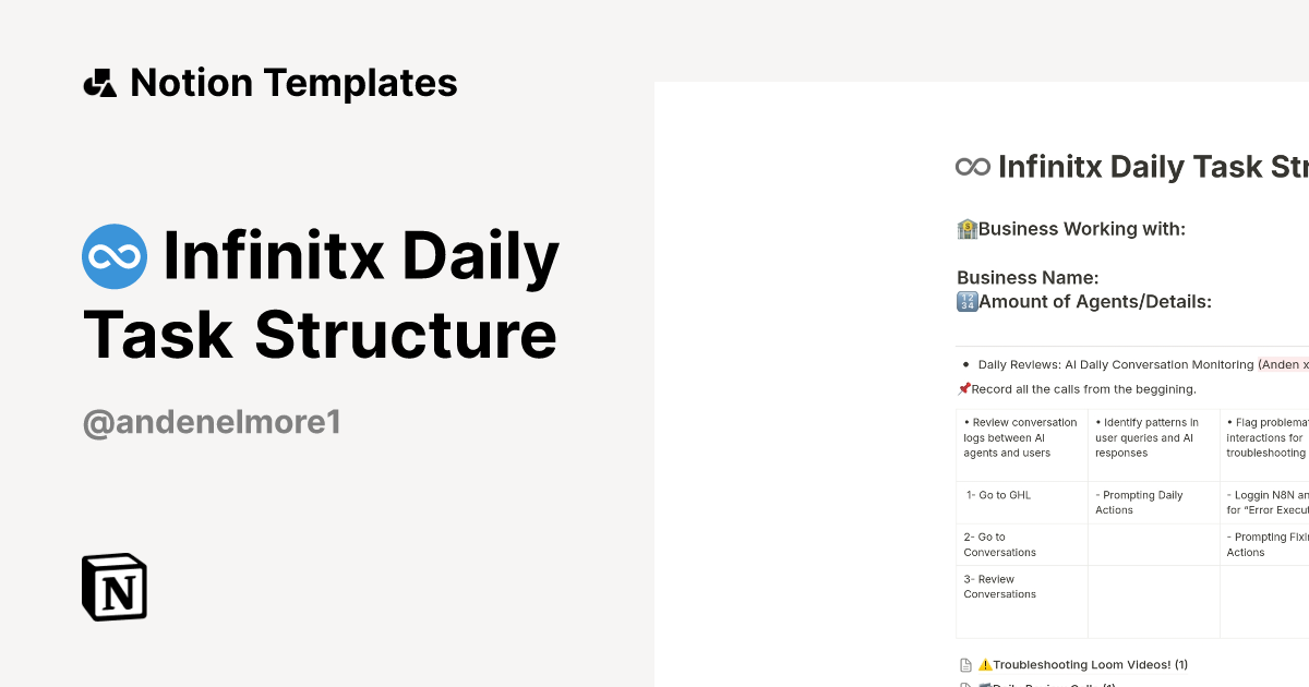 ♾ Infinitx Daily Task Structure Template | Notion Marketplace