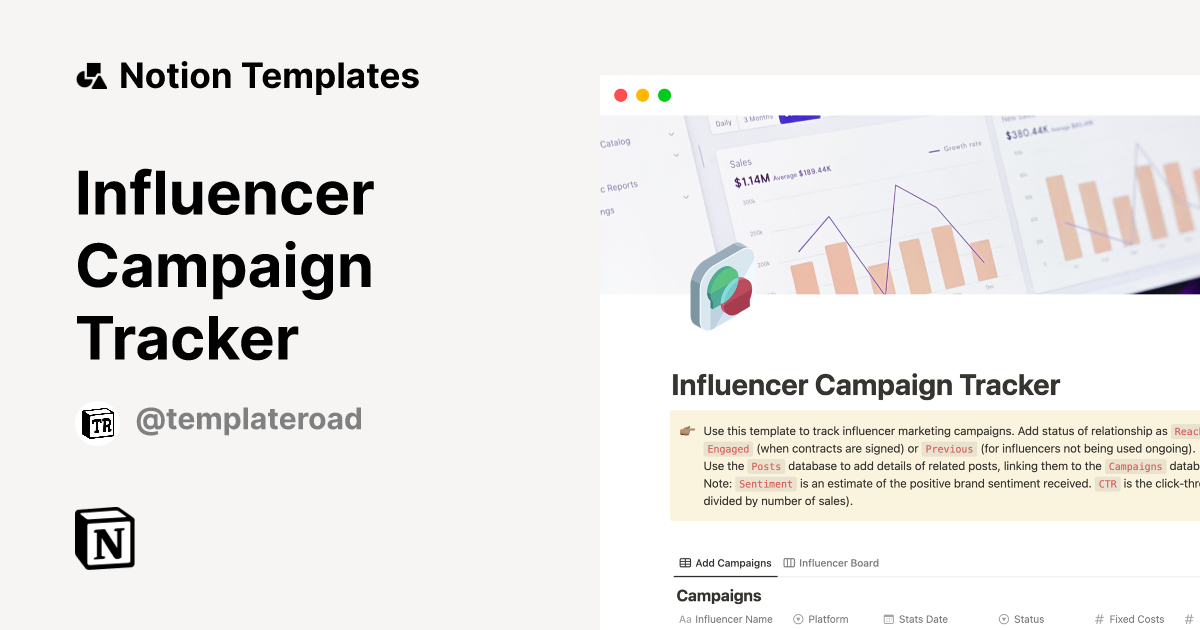 Influencer Campaign Tracker Template by Template Road | Notion Marketplace