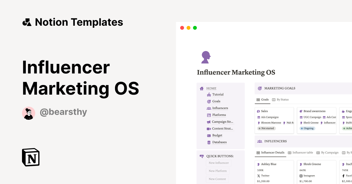 Influencer Marketing OS Template | Notion Marketplace