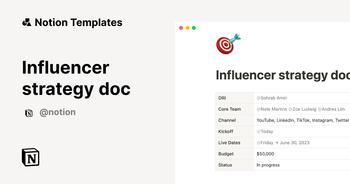Influencer strategy doc Template by Notion | Notion Marketplace