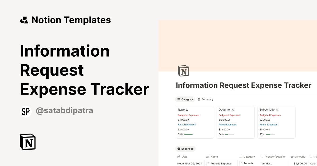 Information Request Expense Tracker Template | Notion Marketplace