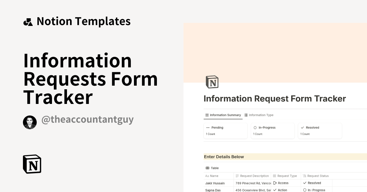 Information Requests Form Tracker Template by theaccountantguy | FinanceGuy | Notion Marketplace