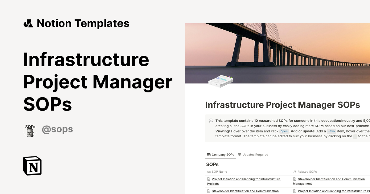 Infrastructure Project Manager SOPs Template | Notion Marketplace