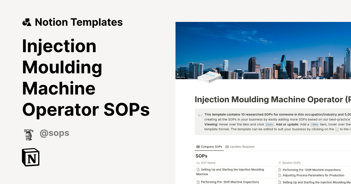 Injection Moulding Machine Operator SOPs Template by SOPs | Notion ...