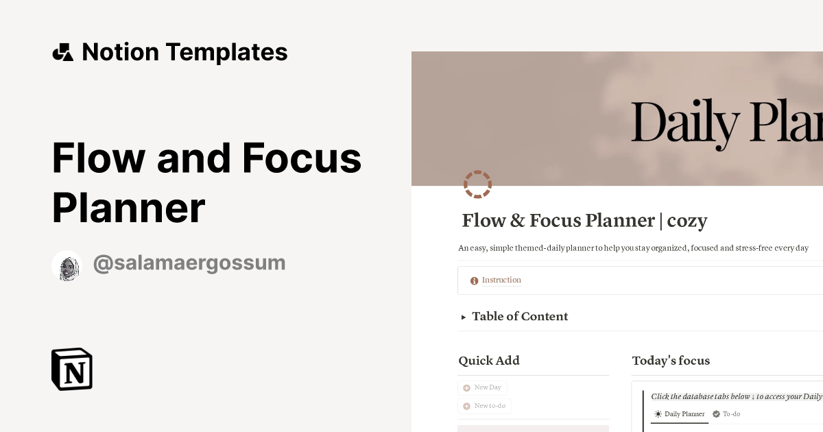 Flow and Focus Planner Template by Salama | Notion Marketplace