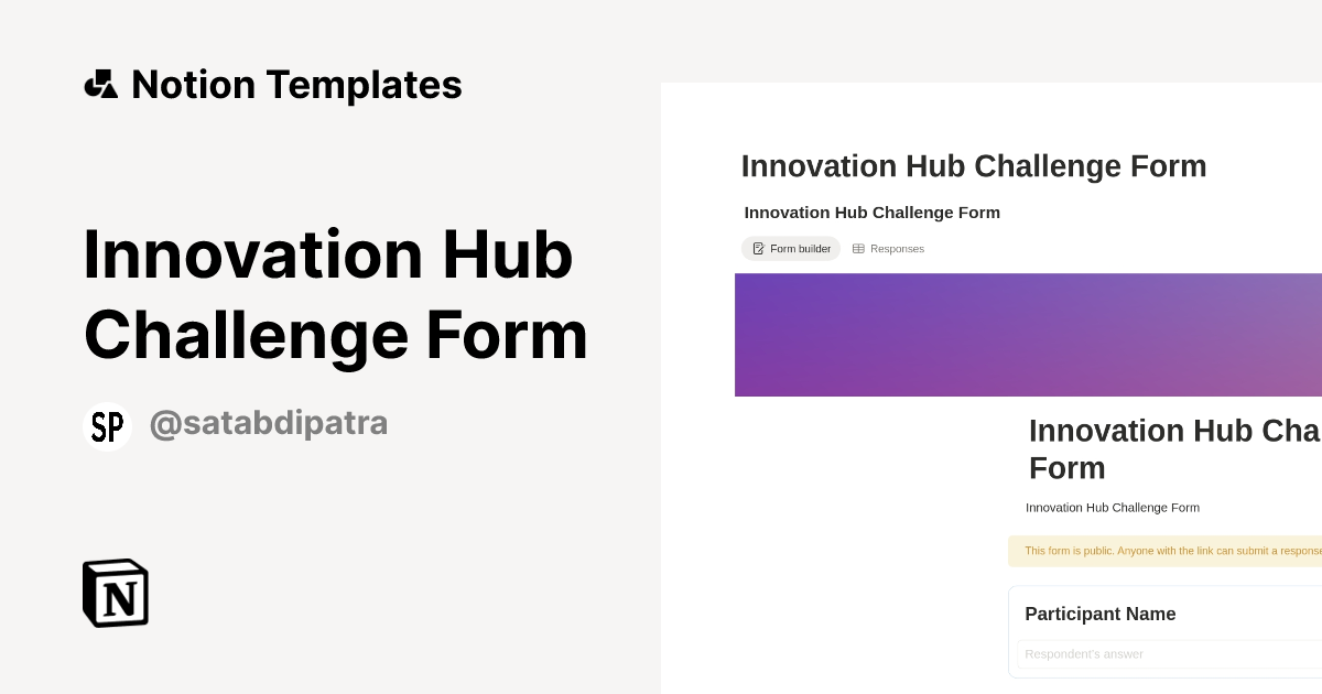 Innovation Hub Challenge Form Template | Notion Marketplace