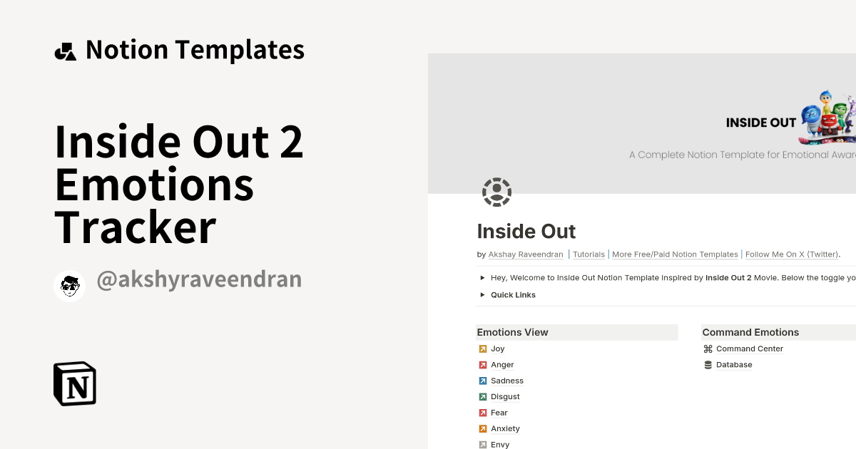 Inside Out 2 Emotions Tracker Template by Akshay Raveendran | Notion ...