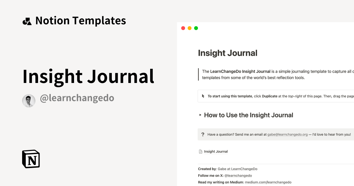 Insight Journal Template by Gabe Fernandez | Notion Marketplace